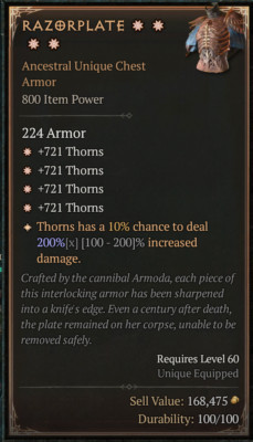 Diablo 4 💥 ETERNAL REALM 💥 Razorplate | 4 GA MAX PERFECT ROLL | Thorns ...