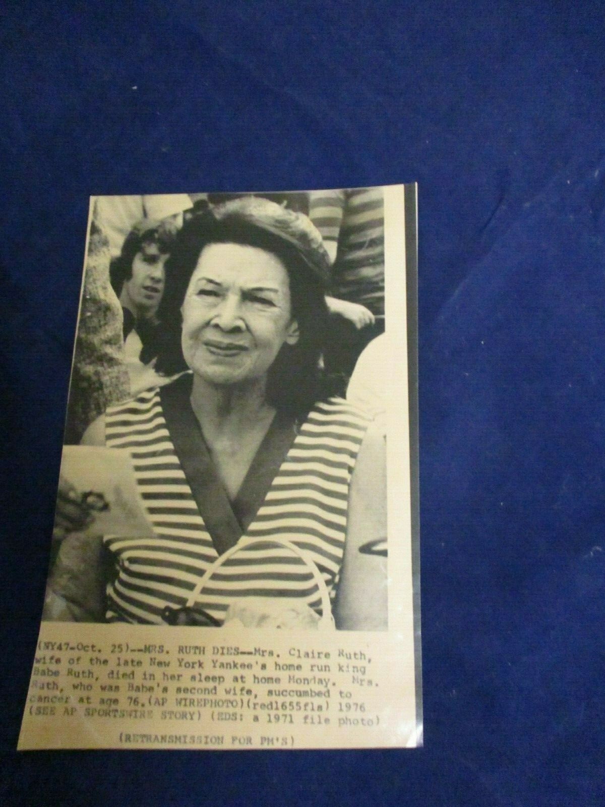 Wire Press Photo 1976 Claire Ruth wife of baseball HOF Babe Ruth 71 ...
