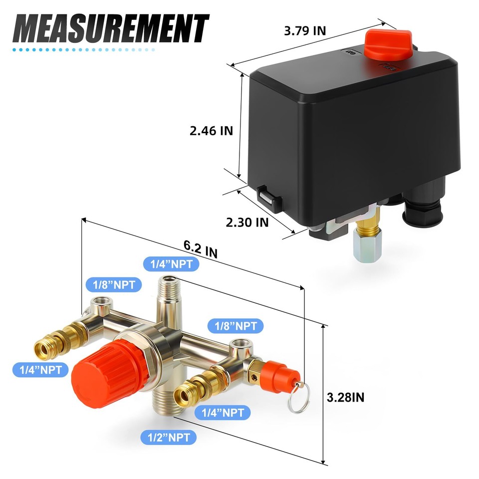 Air Compressor Pressure Switch Control Valve 120-150 PSI 110V-240V 1 ...