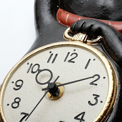 Black Lucky Cat Manekineko Pendulum Wall Clock Pottery Seto ware ...