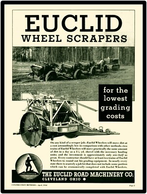 1934 Euclid Road Machinery Co. New Metal Sign: Euclid Wheel Scrapers at ...