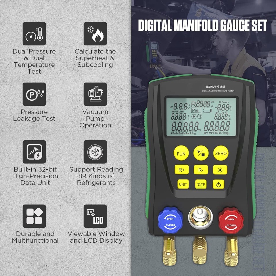 Digital Manifold Gauges Set HVAC Gauges Refrigeration Gauges Pressure ...