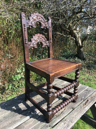 Carved Charles II Oak Mortuary Chair 17th Century Dining Library Desk ...