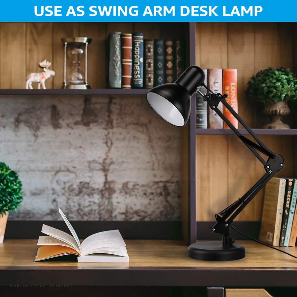 Metal Swing Arm Desk Lamp, Multi-Joint, Adjustable Arm, Black Finish | eBay