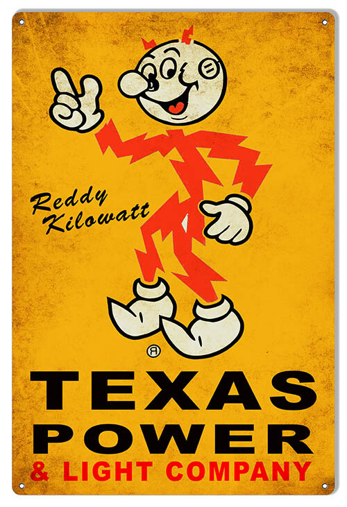 Reddy Kilowatt Texas Power & Light Company Metal Sign 12x18 | eBay
