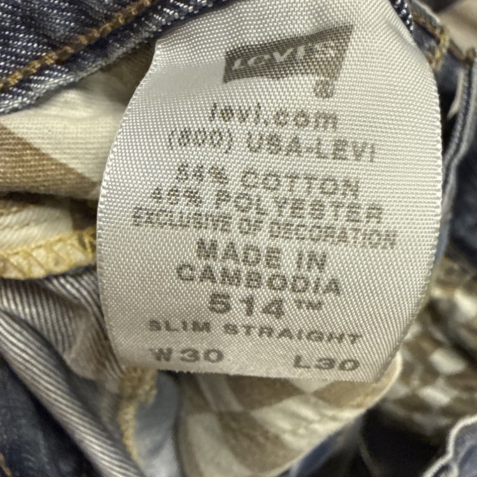 Levi's 514 Jeans Size 30x30 Mens Slim Straight Medium Wash Blue Denim ...