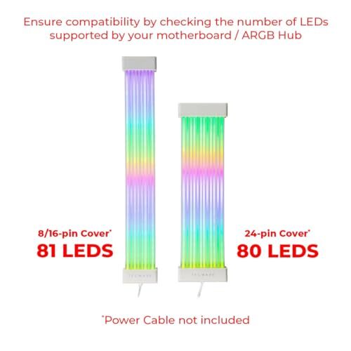 TECWARE Flex RGB PSU Extension Cable Cover Kit, Light Up LED Strip Set ...