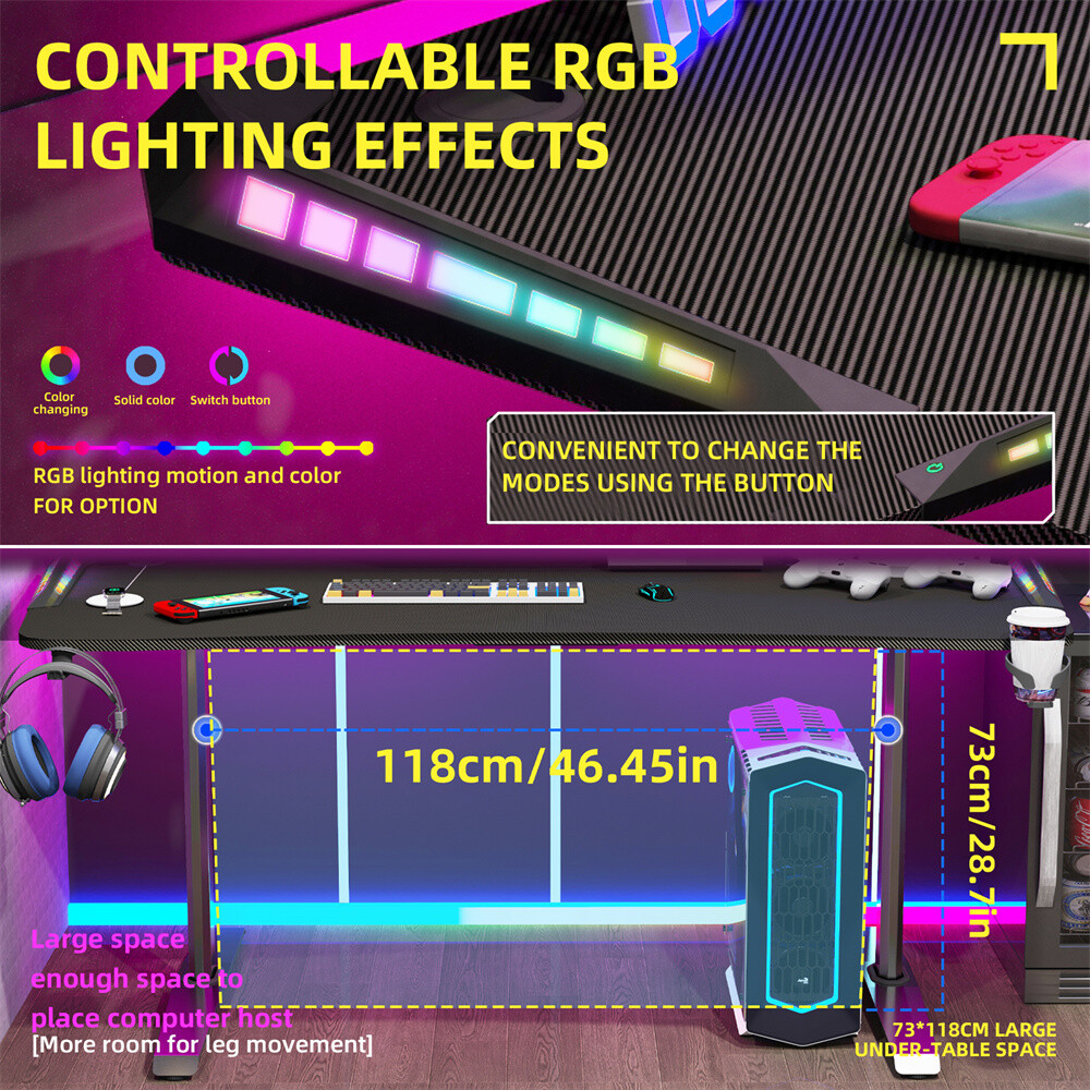 Extra Large Gaming Desk PC Computer Table Workstation RGB w/ Monitor ...