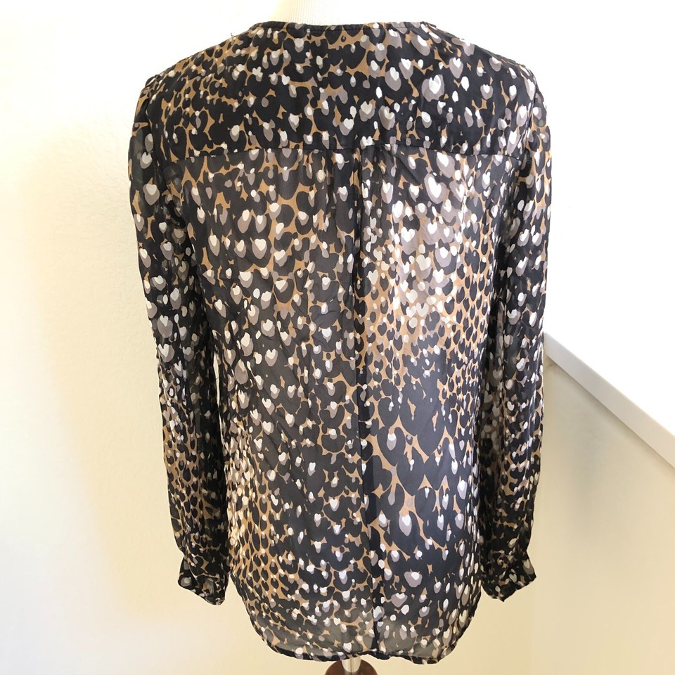 Trina Turk Women Animal Print Leopard Silk Top S Button Down Sheer ...