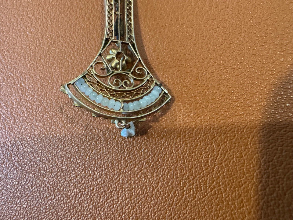 Antique 14k Gold Edwardian Period Lavalier Pendant w/ Beads & Stones | eBay