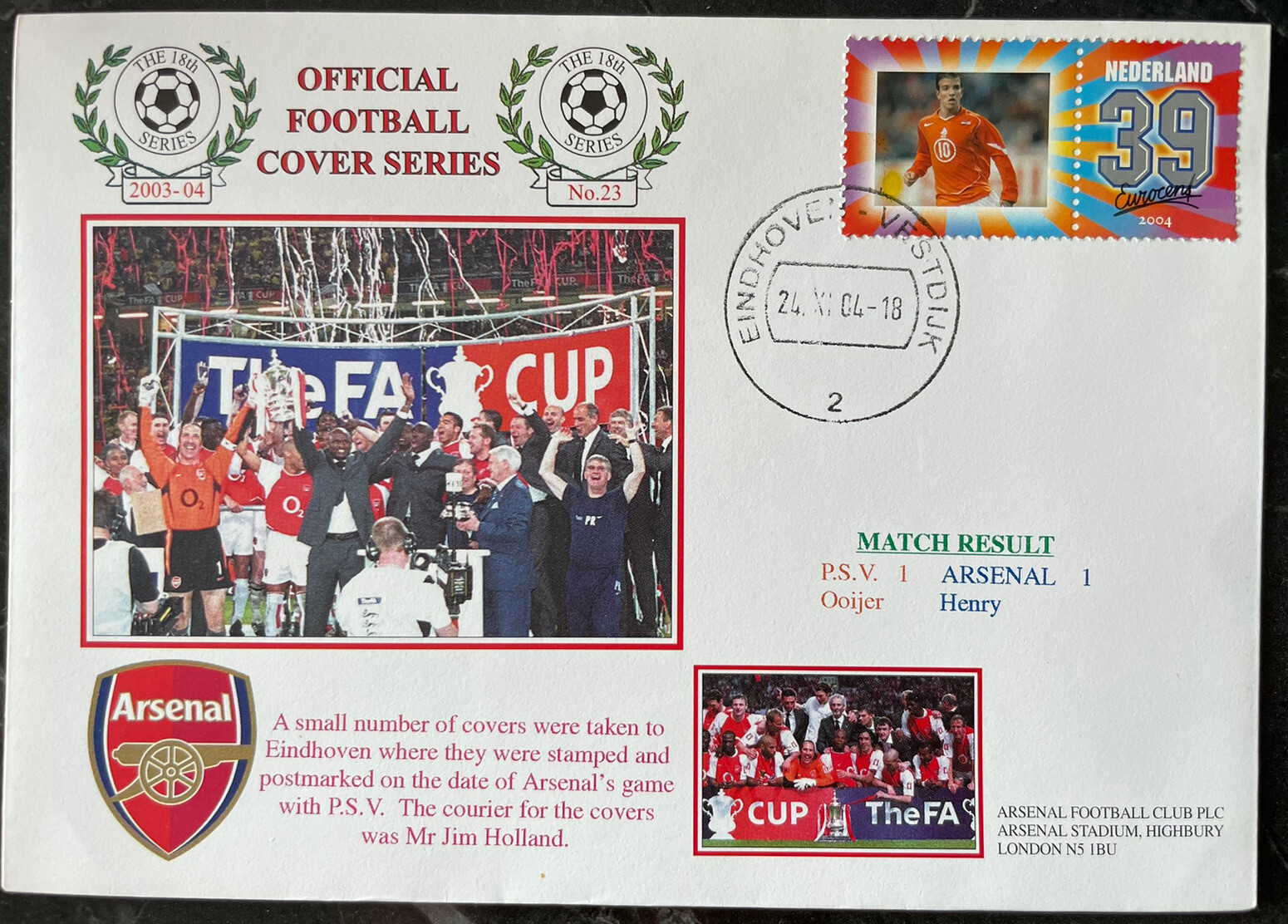 PSV v Arsenal 24th November 2004 Dawn First Day Cover | eBay UK
