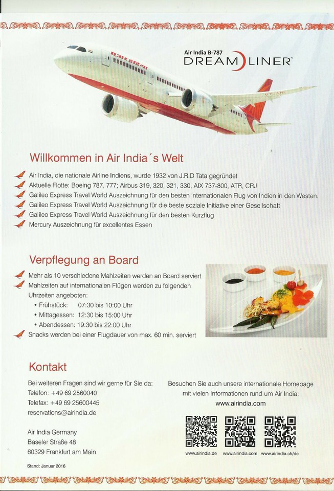 AIR INDIA B787 BROCHURE ROUTE MAP CABIN CREW | eBay