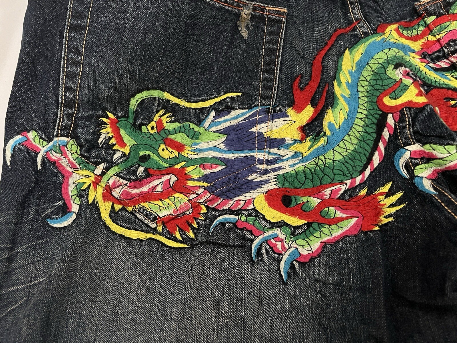 Ed Hardy Blue Denim Jeans Jenny Dragon Embroidered VTG Mens Size 44x32 ...
