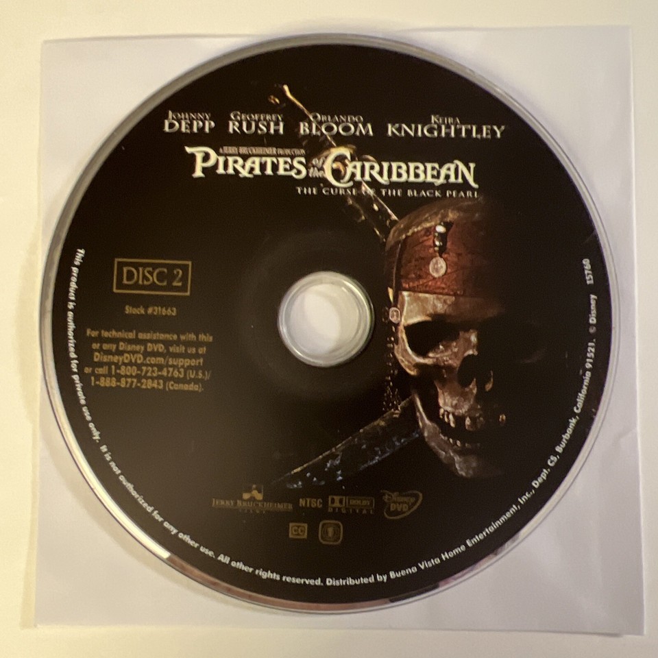 Pirates of the Caribbean: The Curse of the Black Pearl (DVD, 2003) Disk ...