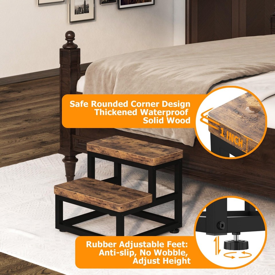 2 Step Wooden Step Stools for Adults Kids Heavy Duty Stepping Stools ...