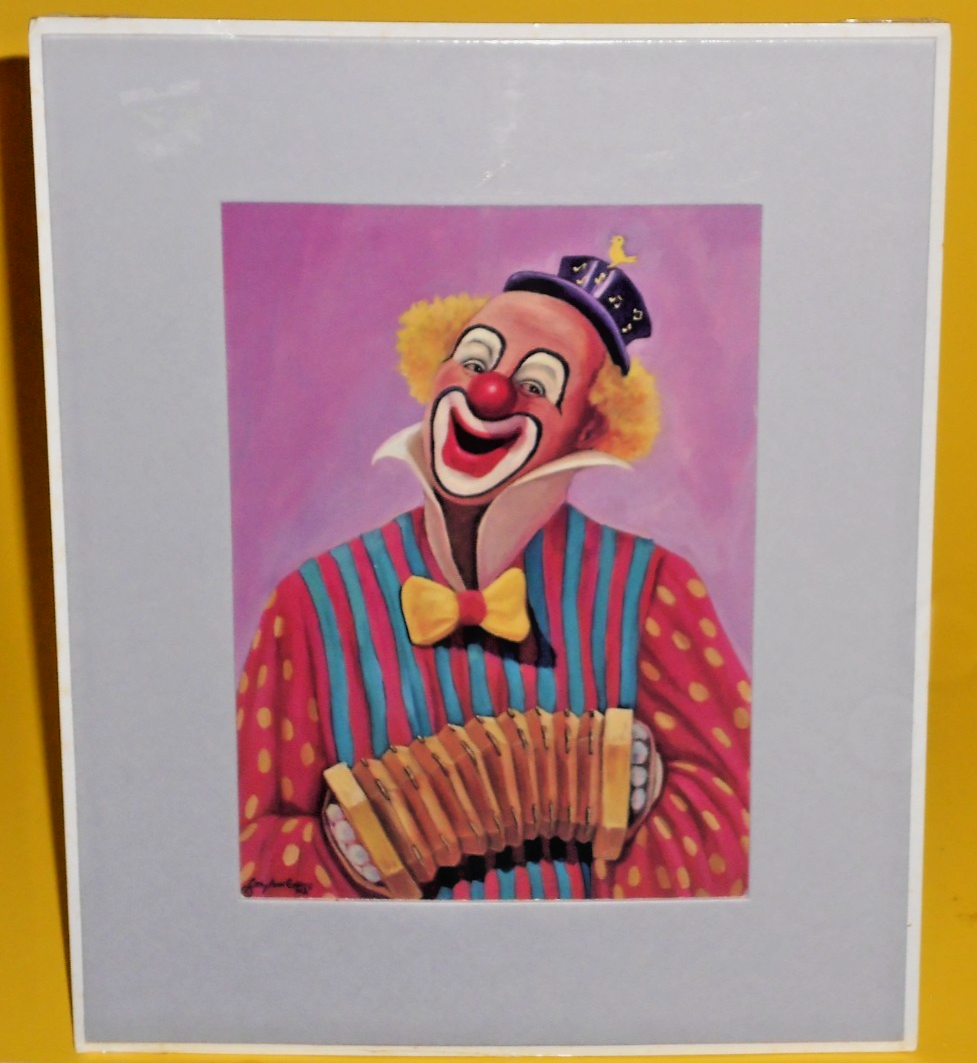 Cathy Ann Gates Vtg 1985 Circus Clown And Concertina Art Print Matted ...