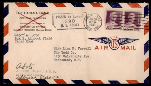 DR WHO 1942 CANAL ZONE BOOKLET PAIR AIRMAIL ALBROOK FIELD WWII CENSORED ...