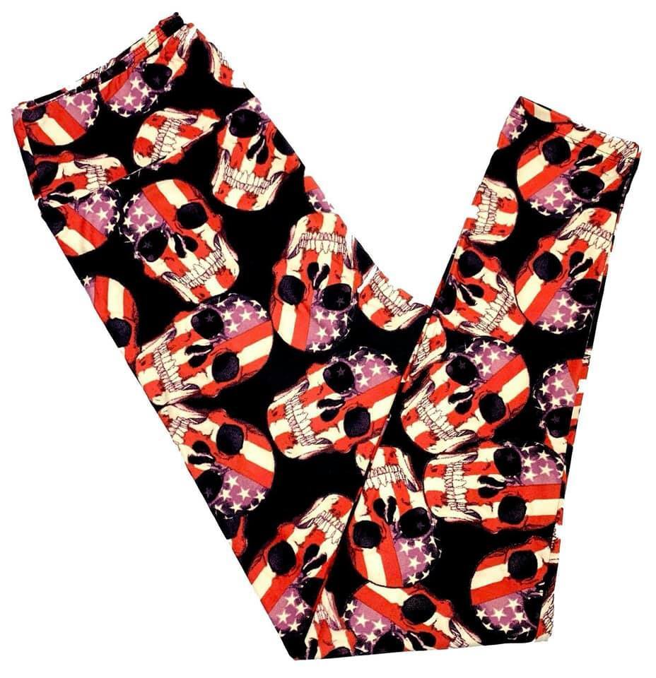 LuLaRoe KIDS L/XL LEGGINGS UNITED STRONG SUGAR SKULLS FLAGS AMERICA ...