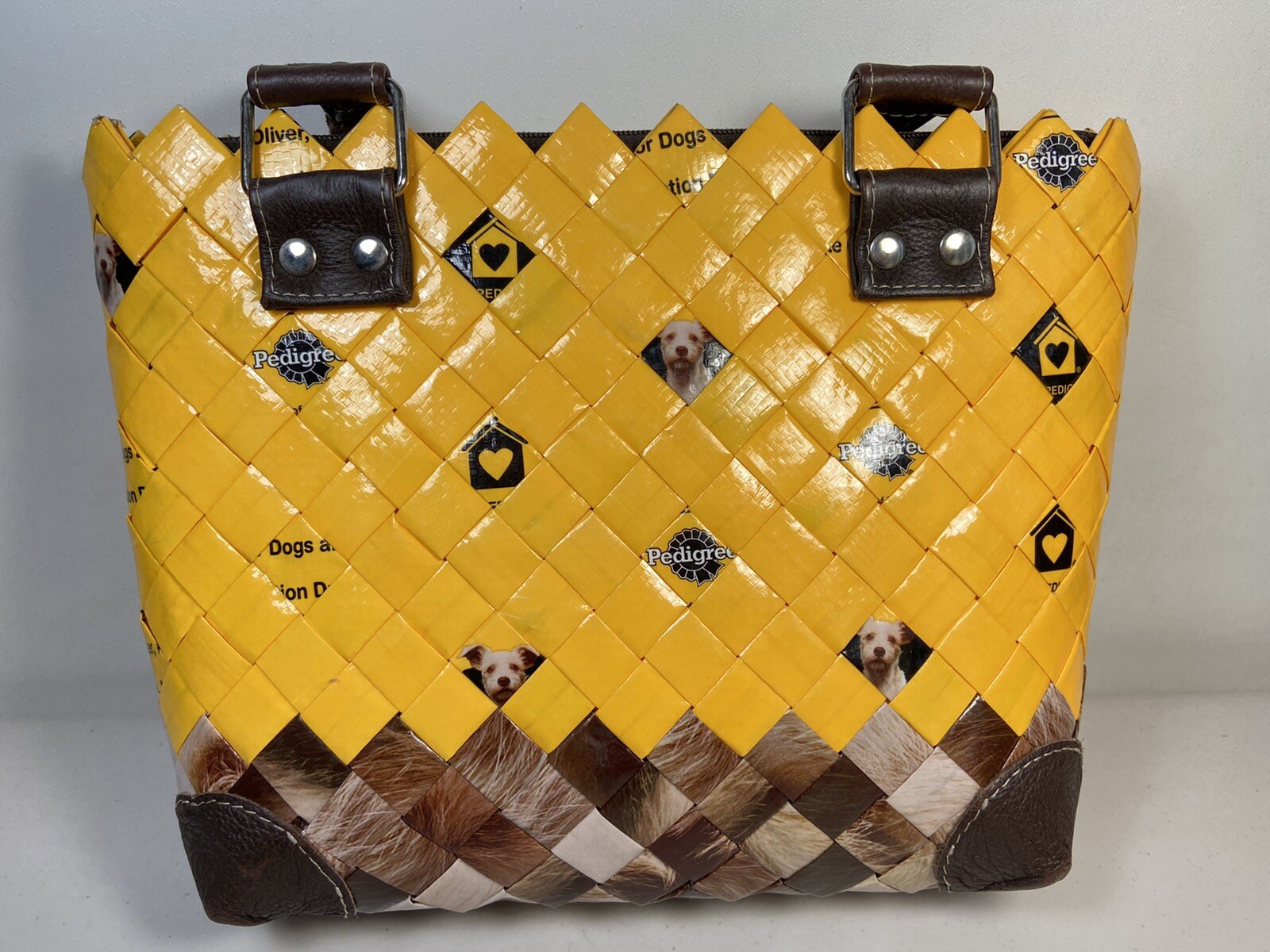 Genuine MITZ Wrapper Purse Tote Bag Woven Recycled Pedigree OOAK Dog ...