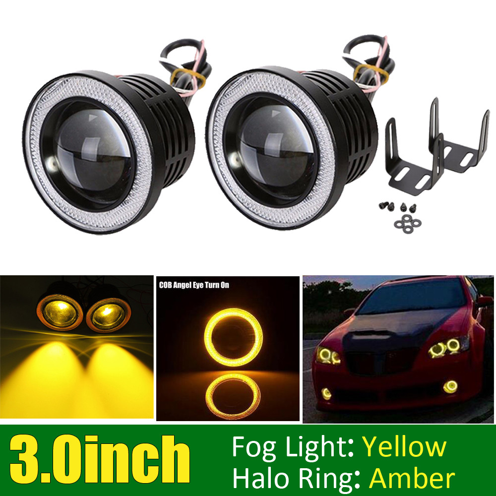 2x 3"INCH Round Yellow LED Projector Fog Light Amber Angel Eyes Halo ...