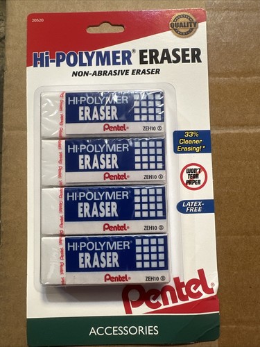 NEW Pentel Hi-Polymer Non-Abrasive White Block Eraser 4-PACK ZEH10 | eBay