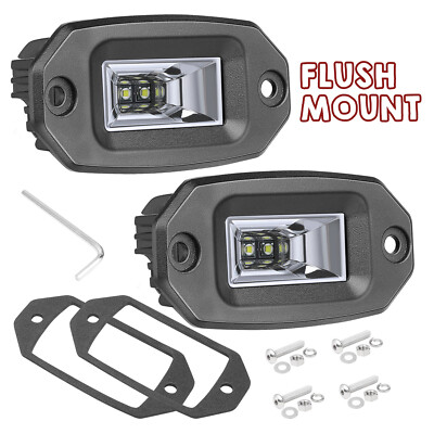 2X 4" Flush Mount LED Pods Work Light Bar Flood Driving Reverse Off ...
