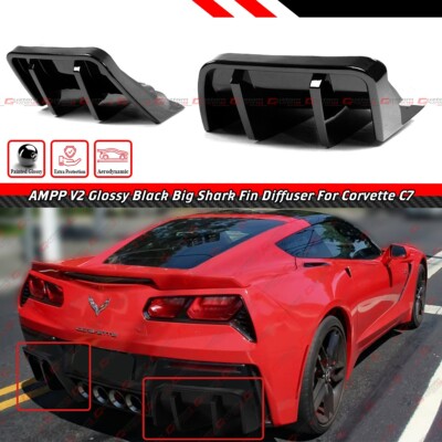 For 2014-2019 Corvette C7 Z06 STG 3 Big Fin Gloss Black Rear Bumper ...