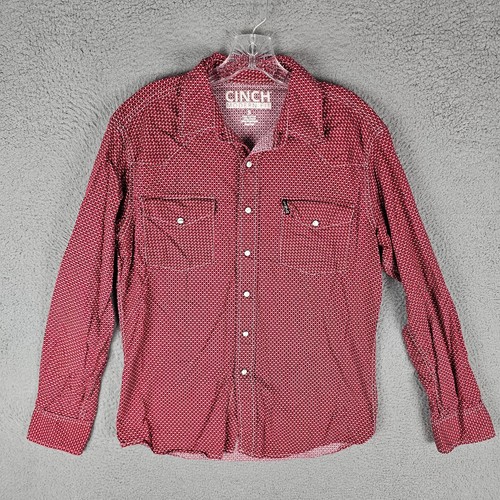 Cinch Shirt Mens S Red Geometric Modern Fit Casual Pearl Snap Front ...