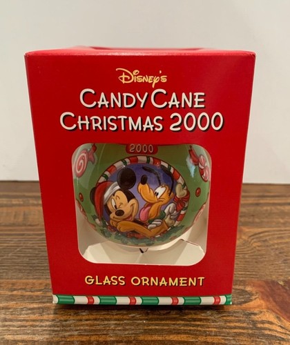 NIB: Vintage Disney’s Mickey Mouse Candy Cane Christmas Glass Ornament ...