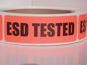 ESD TESTED electrostatic discharge sticker label Red Fluor 250/rl | eBay