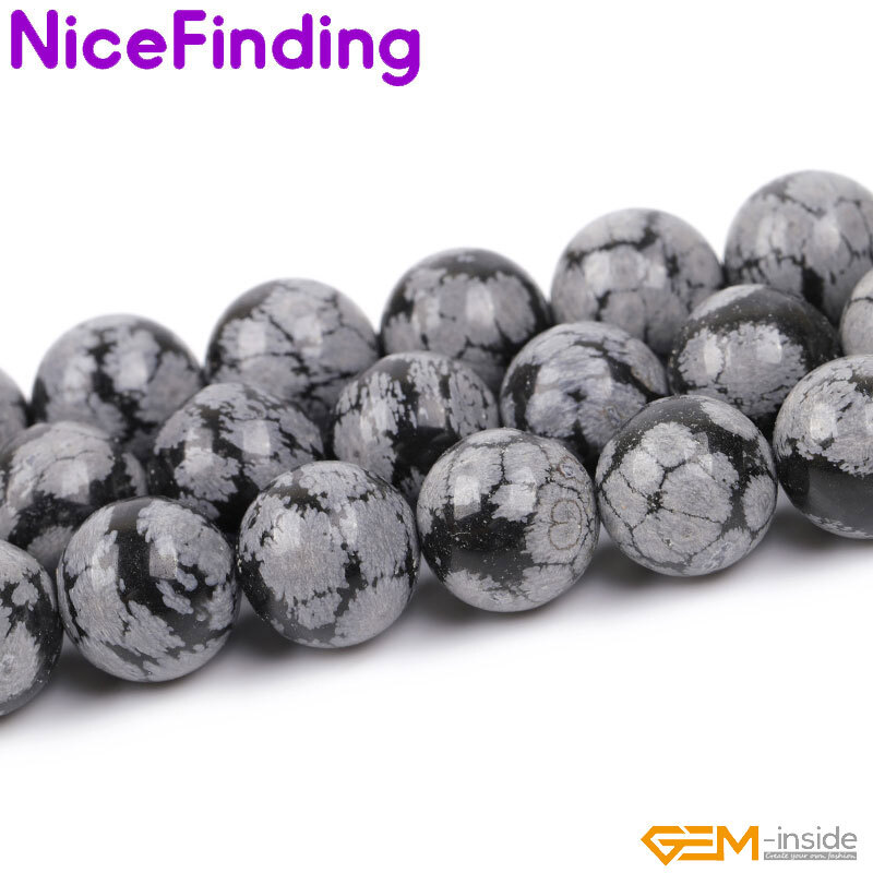 Natural Black Snowflake Obsidian Round Loose Gemstone Beads Jewelry ...
