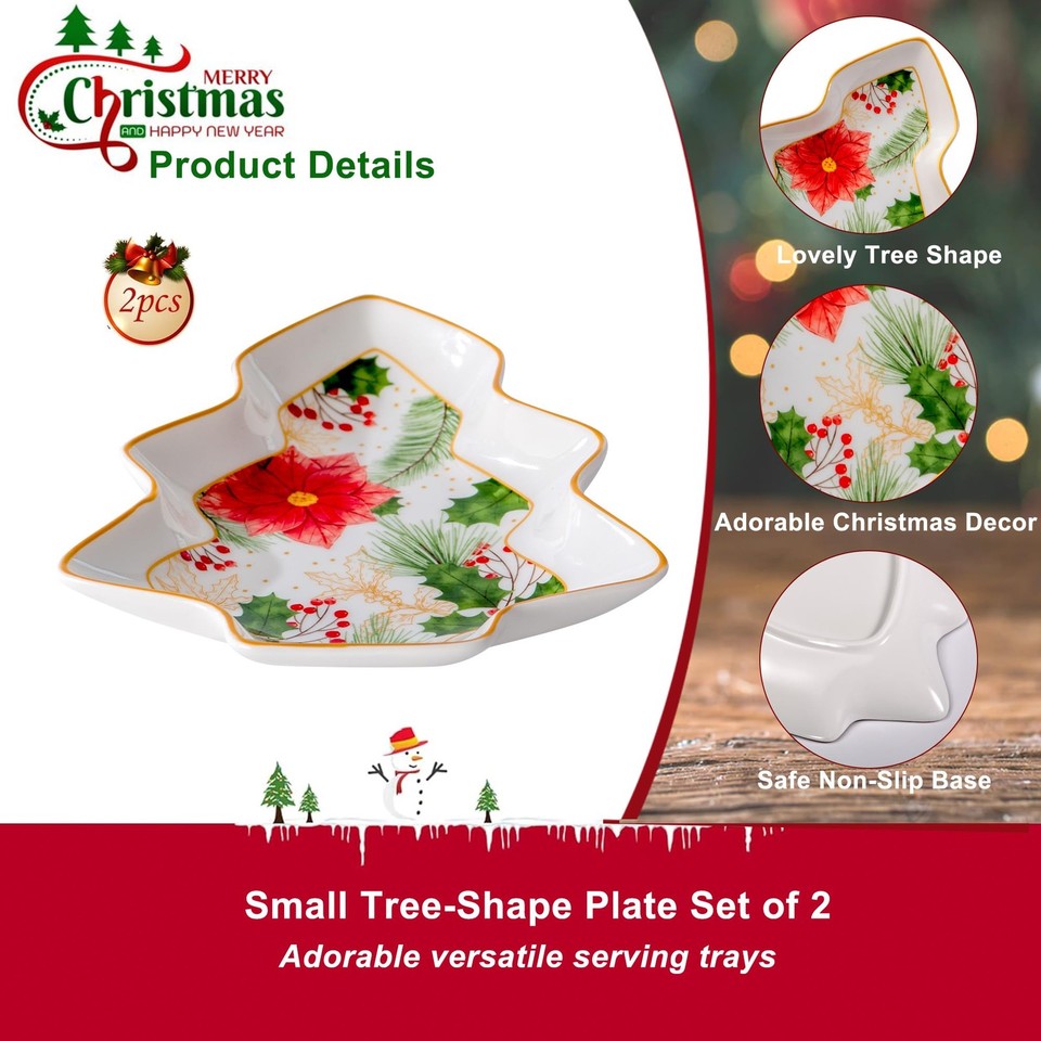 Best 6 Inch Christmas Tree Shape Party Plates Holiday Serving Tray ...