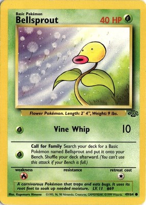 Pokémon Bellsprout Jungle Unlimited 49/64 Common MP *See Card Scan 1999 ...