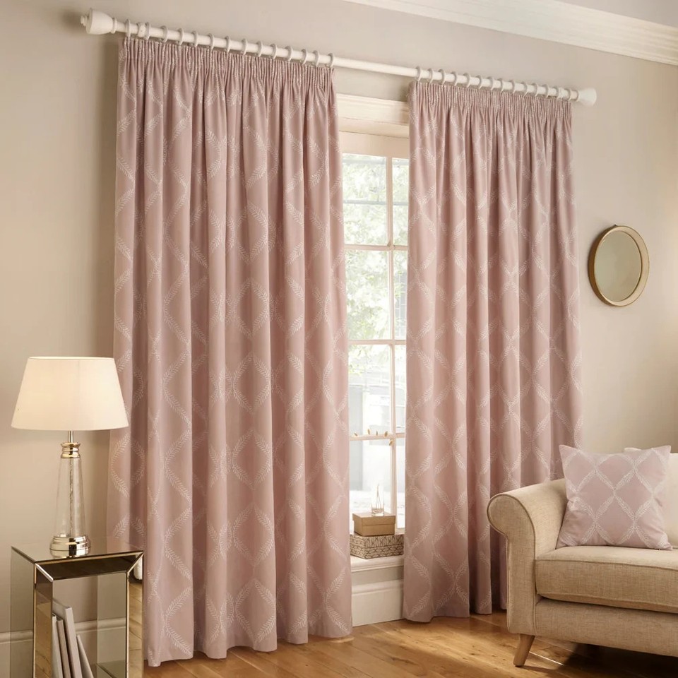 Embroidered Curtains Dusky Pink 90"x90" Long PAIR Trellis Lattice Lined ...
