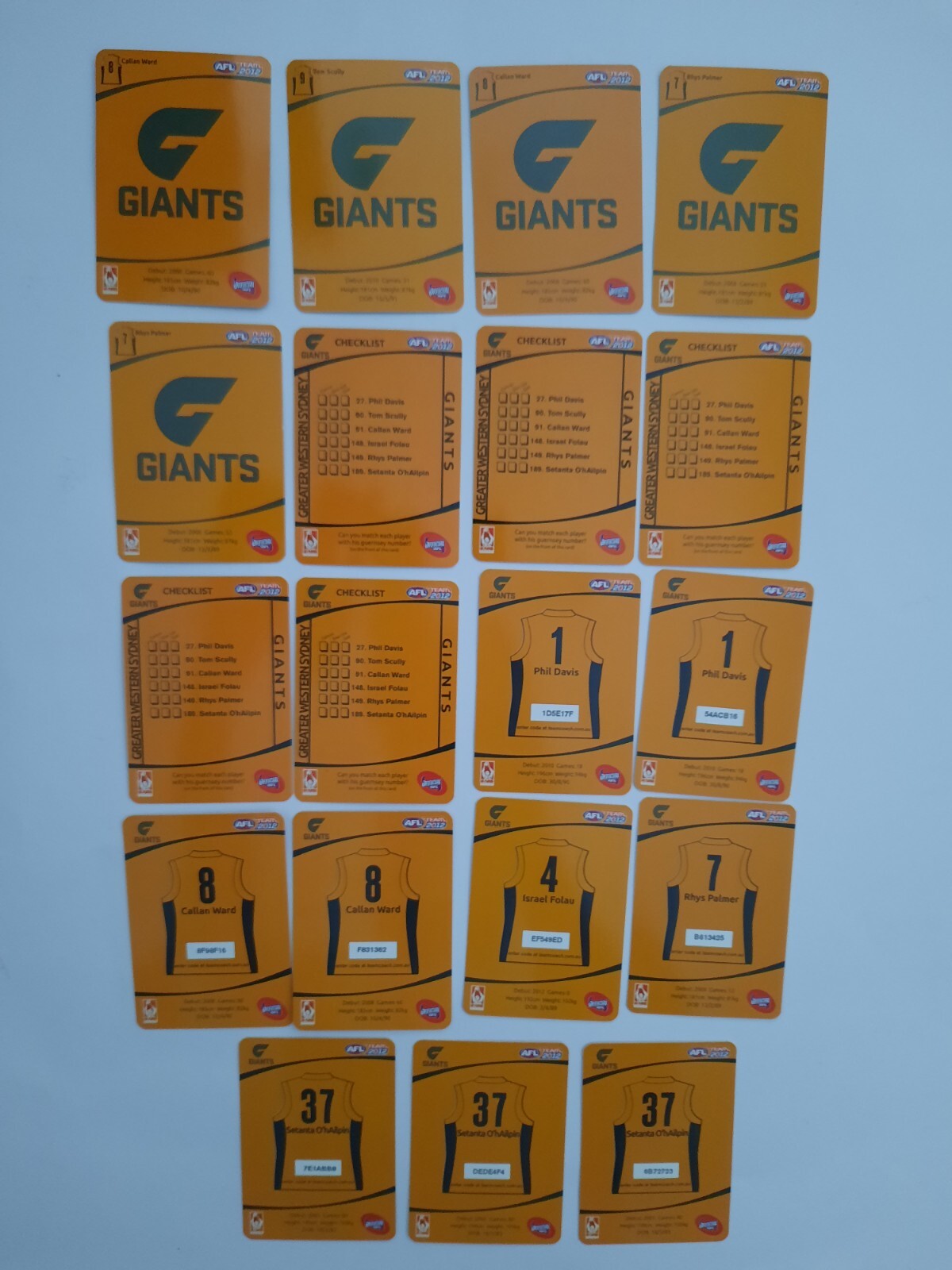 2012 AFL Teamcoach Bulk Lot Of 19 B + F Wildcard Gold Silver GWS Giants ...