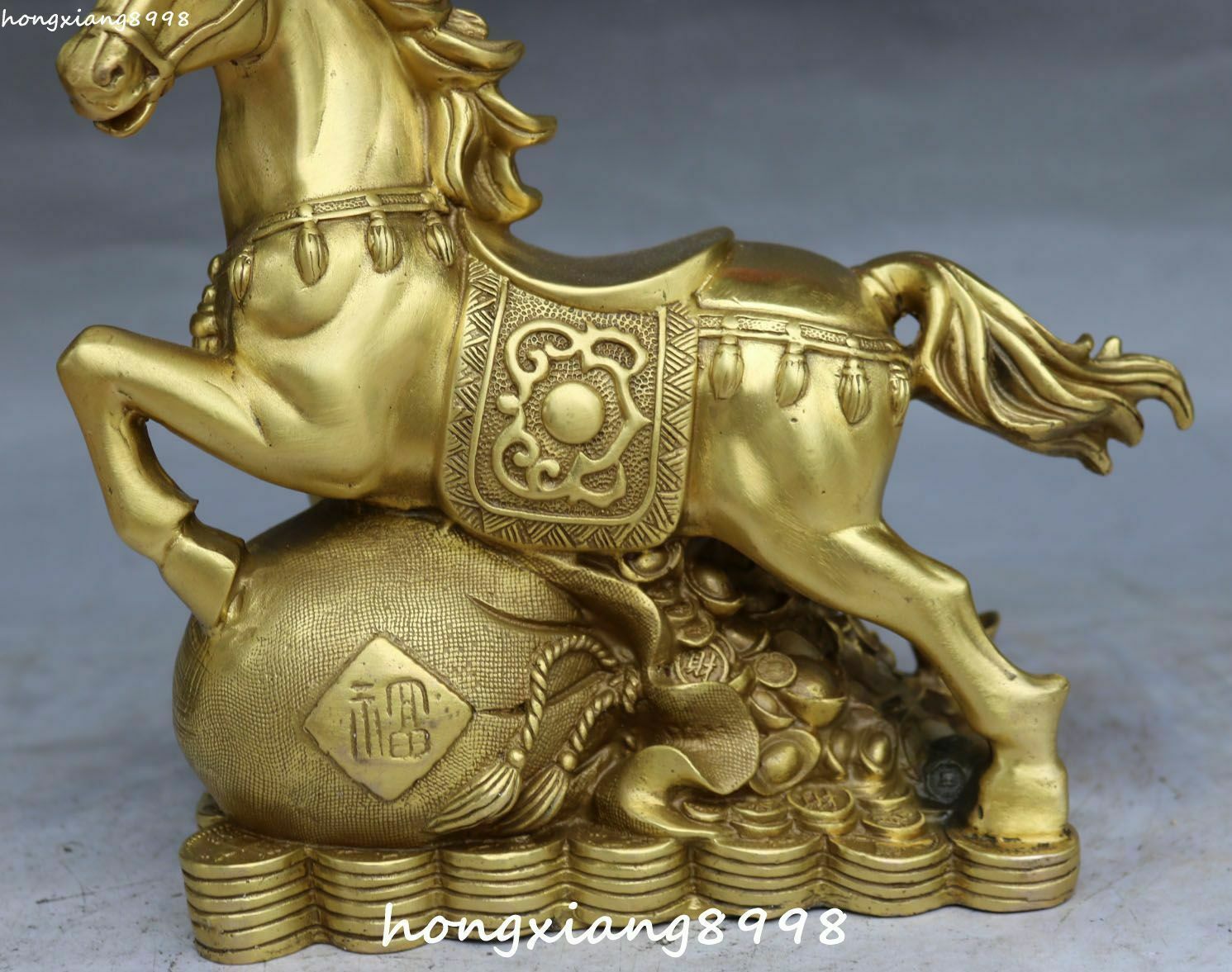 China Pure Bronze Feng Shui Wealth Horse Horses Animal Yuanbao Coin ...