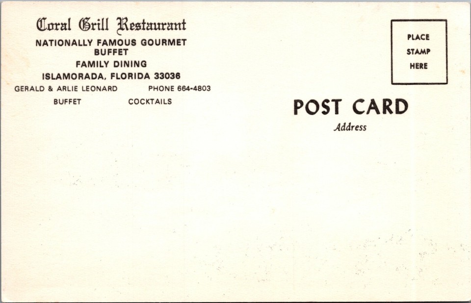 Vintage Coral Grill Restaurant Islamorada Florida buffet family dining ...