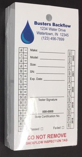 Backflow Inspection Tags - Custom Print - Waterproof - UV Resistant ...