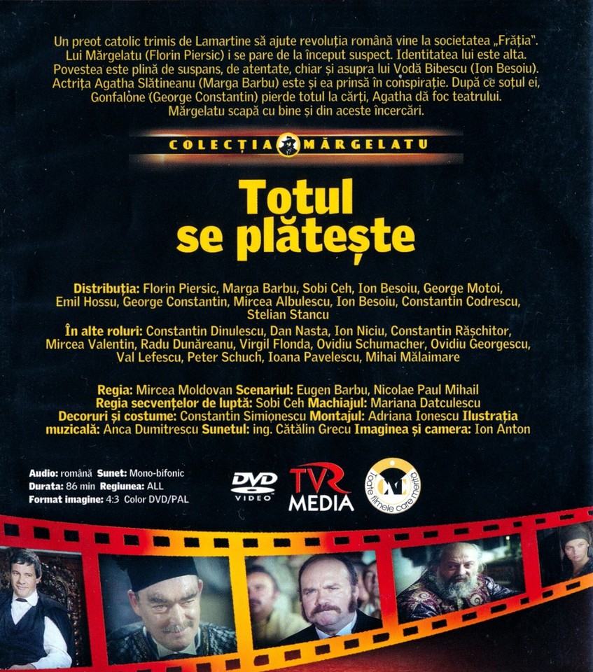 Romania Film DVD Movie TOTUL SE PLATESTE - MARGELATU - Florin Piersic ...