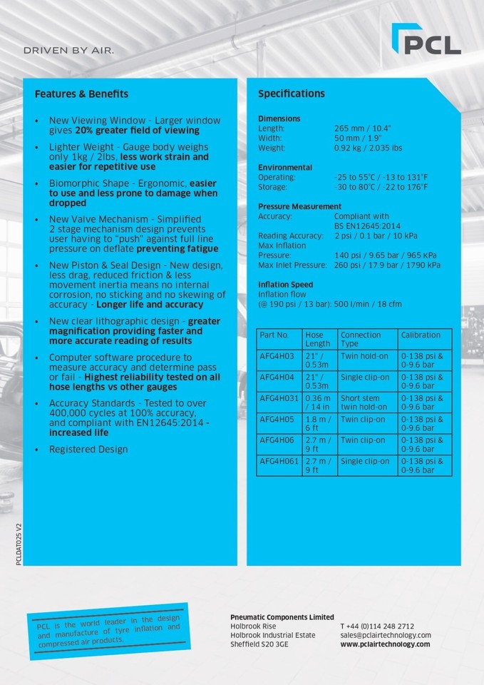 PCL AFG4H03 AIRFORCE MK4 Tyre Inflator Twin Hold On Connector ...