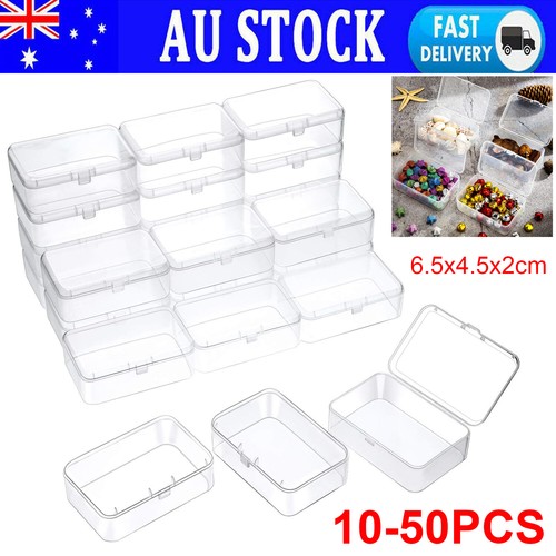 Clear Plastic Beads Storage Box Hinged Lid Small Items Crafts Jewelry ...