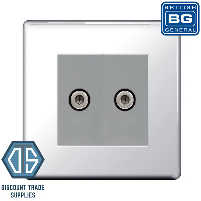 BG Polished Chrome Screwless 2 Gang Flatplate Satellite Sky Socket Grey ...
