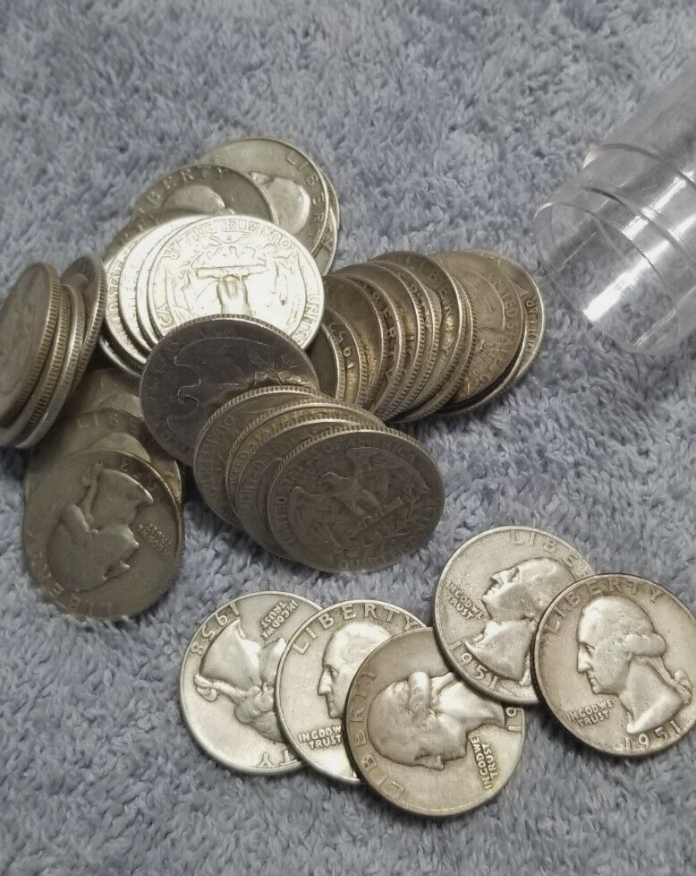 Washington Quarters 1 Roll - 40 Coins - 90% Silver - Circulated G Or ...