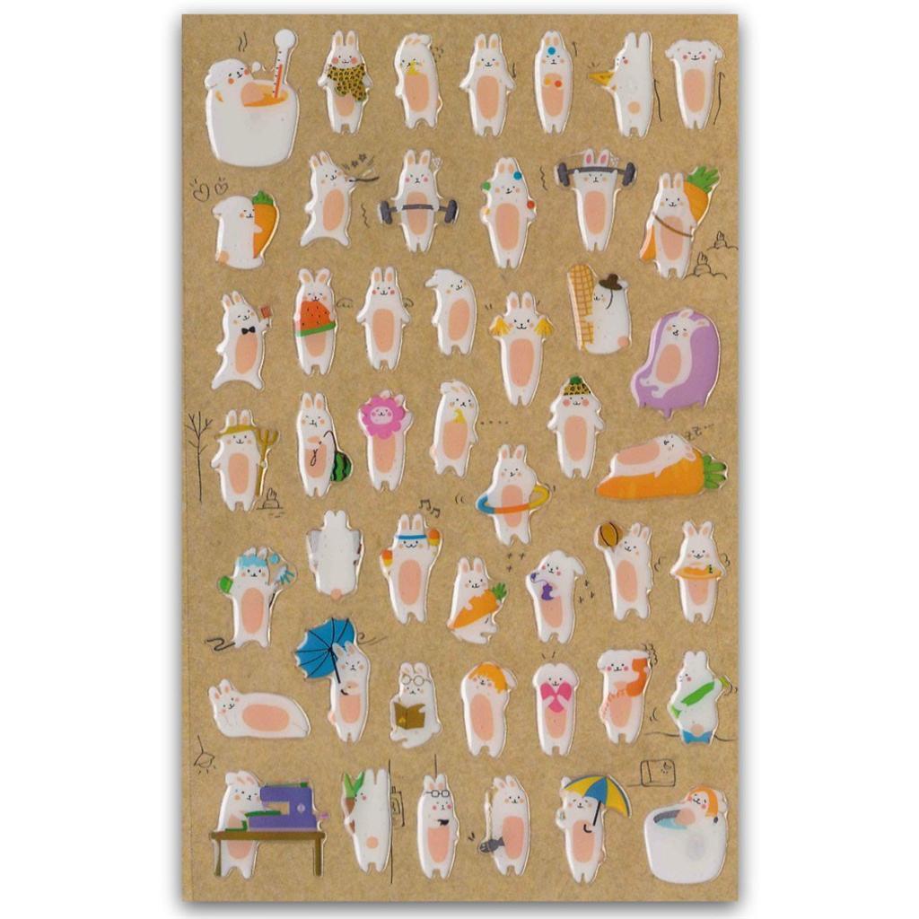 CUTE RABBIT GEL STICKERS PoPo Bunny Animal Epoxy Sticker Sheet Craft ...