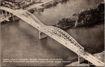 Postcard Aerial View of Highway Bridge Spanning Conn River Portland ...