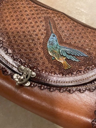 Genuine Leather Purse and Handb women hummingbird painted New Medium ...