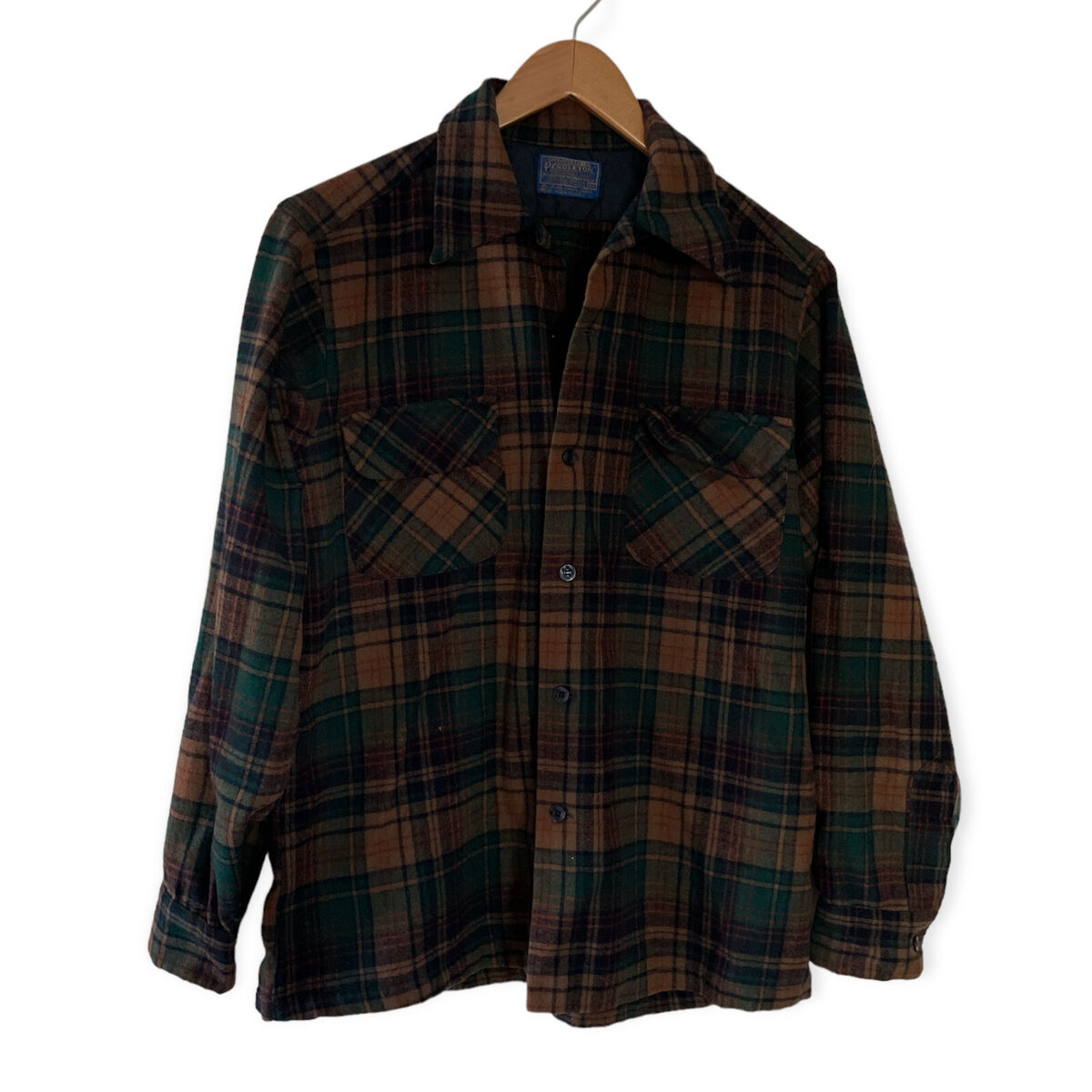 Vtg 60s Pendleton Board Shirt M Brown Green Plaid Wool Loop Vtg 60s Pendleton Board Shirt M Brown Green Plaid Wool Loop