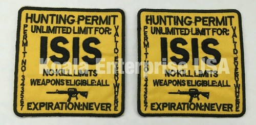 ISIS HUNTING PERMIT USA MILITARY TACTICAL DESERT IRON ON MORALE BADGE ...