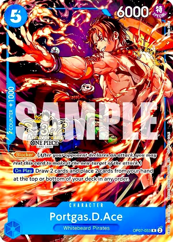 Portgas D. Ace RARE 3RD ANNIVERSARY PROMO ALT ART OP07-053 ONE PIECE ...