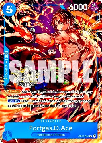 Portgas D. Ace RARE 3RD ANNIVERSARY PROMO ALT ART OP07-053 ONE PIECE ...